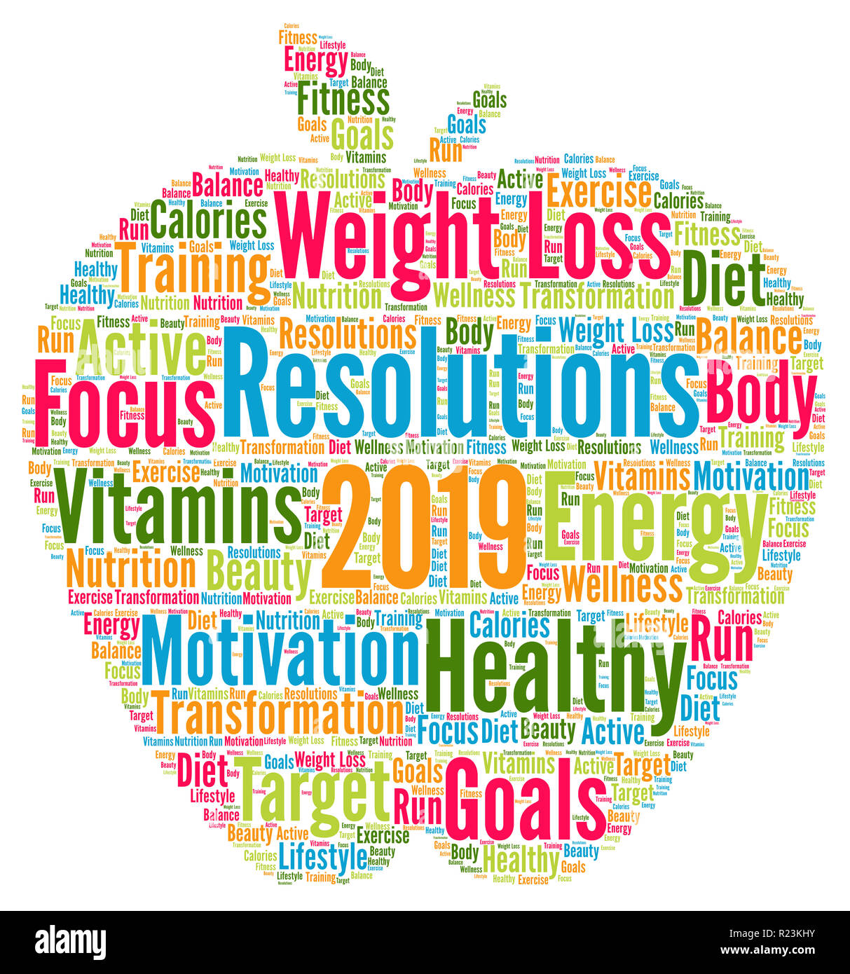 Resolutions 2019 health word cloud Stock Photo - Alamy