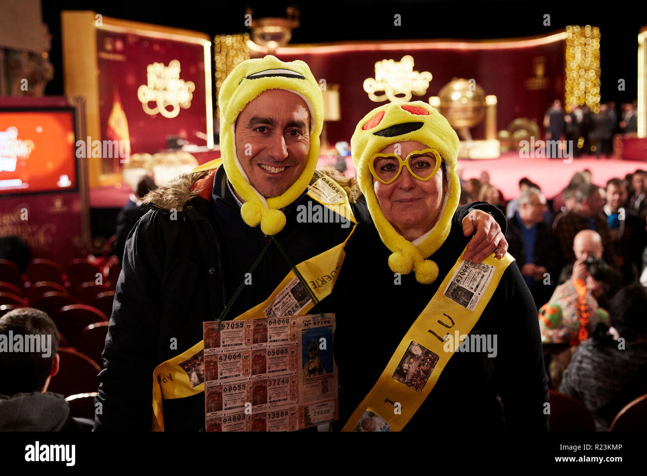 Guests seen in a color full costume during the lottery draw. Spanish ...