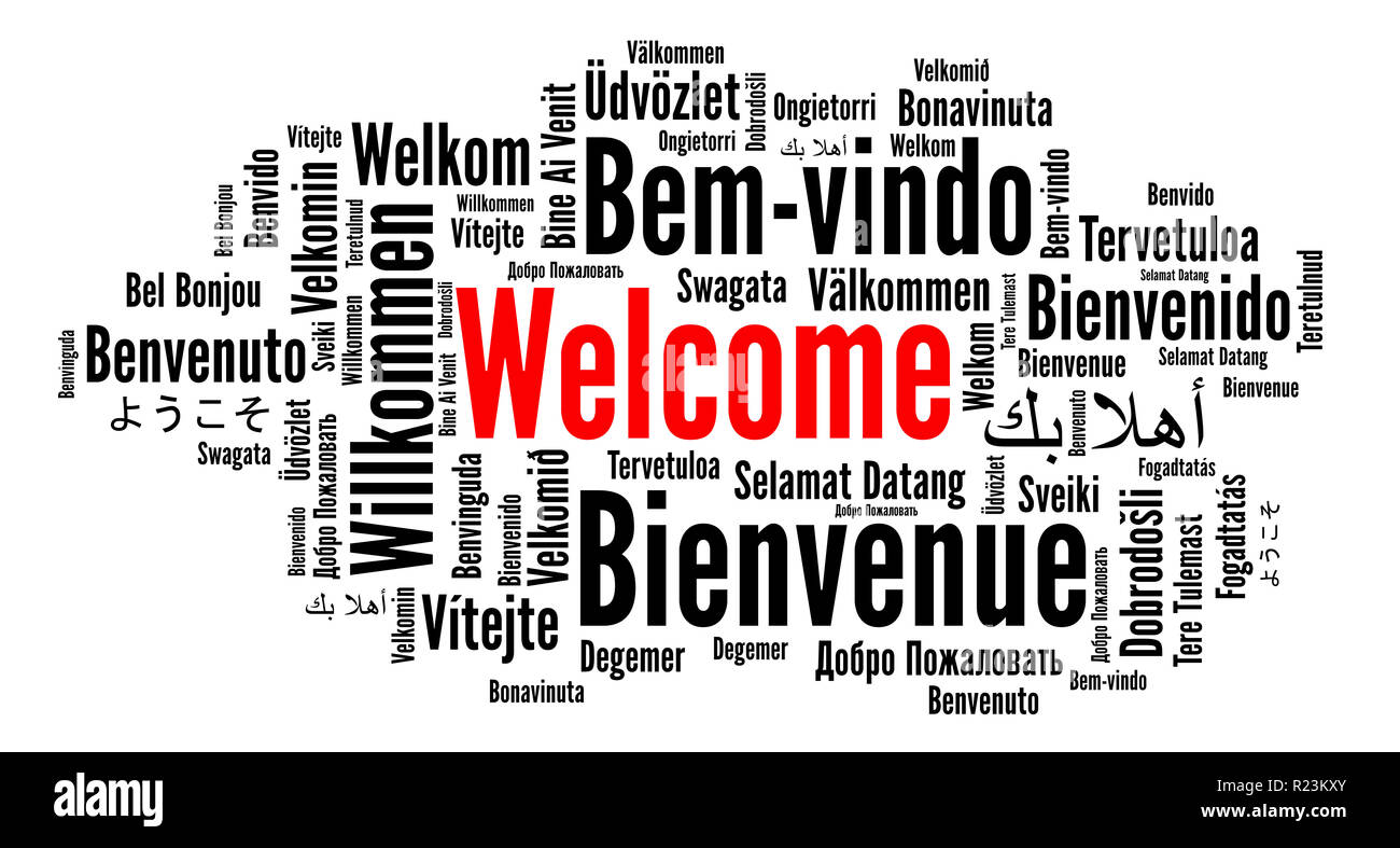 Welcome word cloud in different languages Stock Photo - Alamy