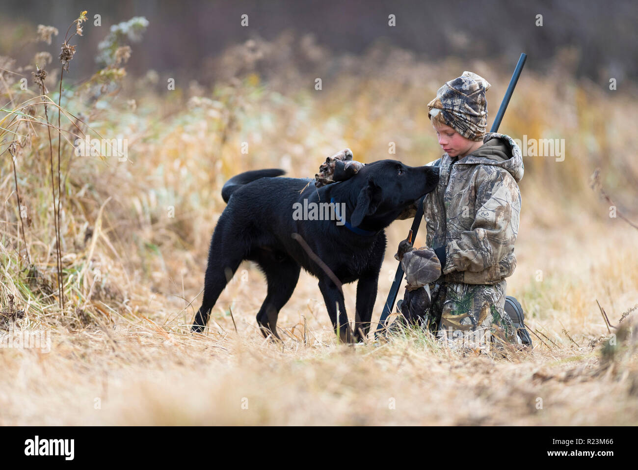 A young duck hunter with his dog Stock Photo - Alamy