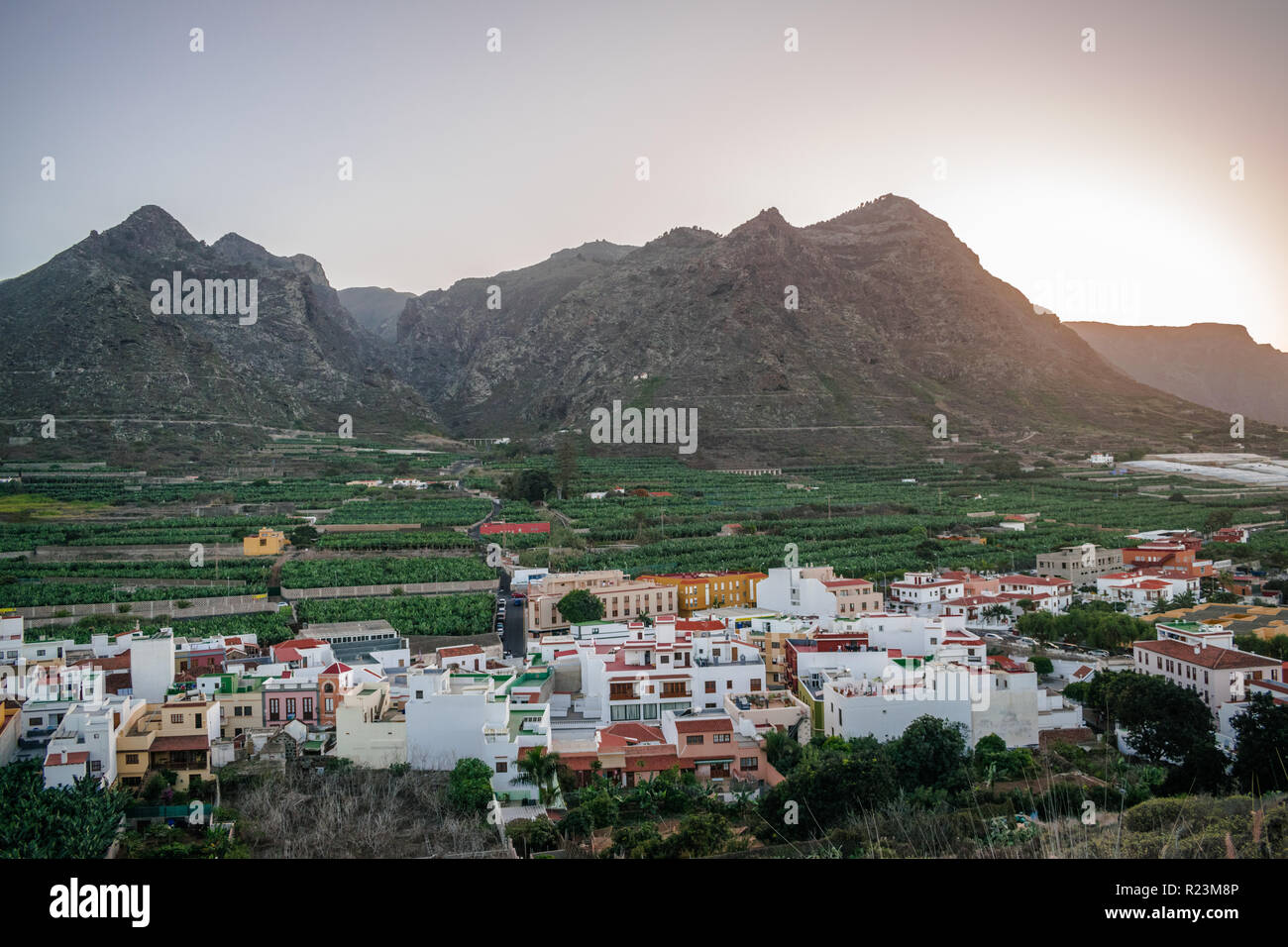 Los Silos cityscape with montains background , Tenerife, Canary islands ...