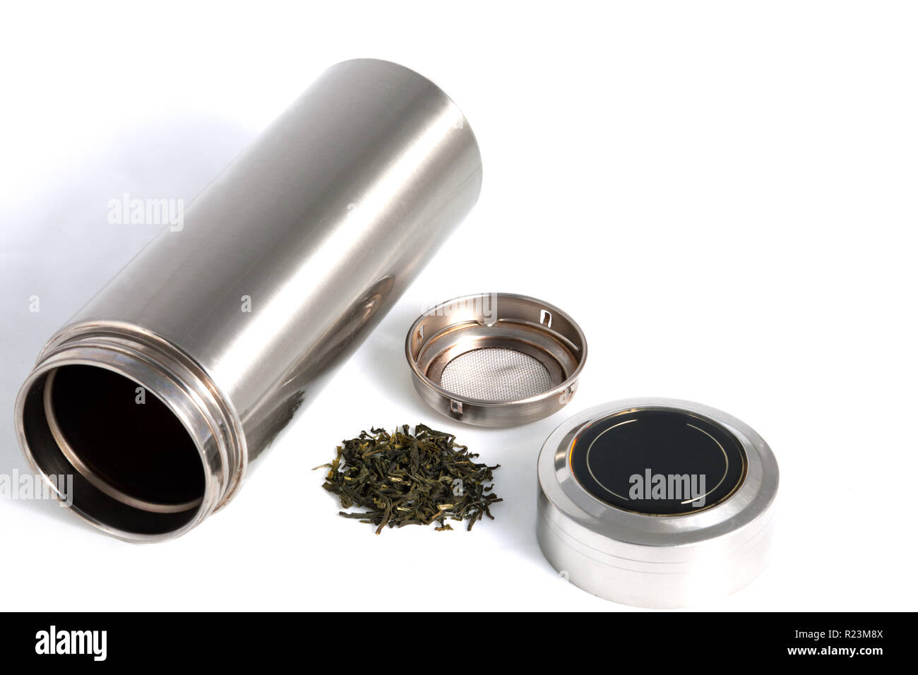 Chinese personal thermos with green tea leafs for traditional chinese ...