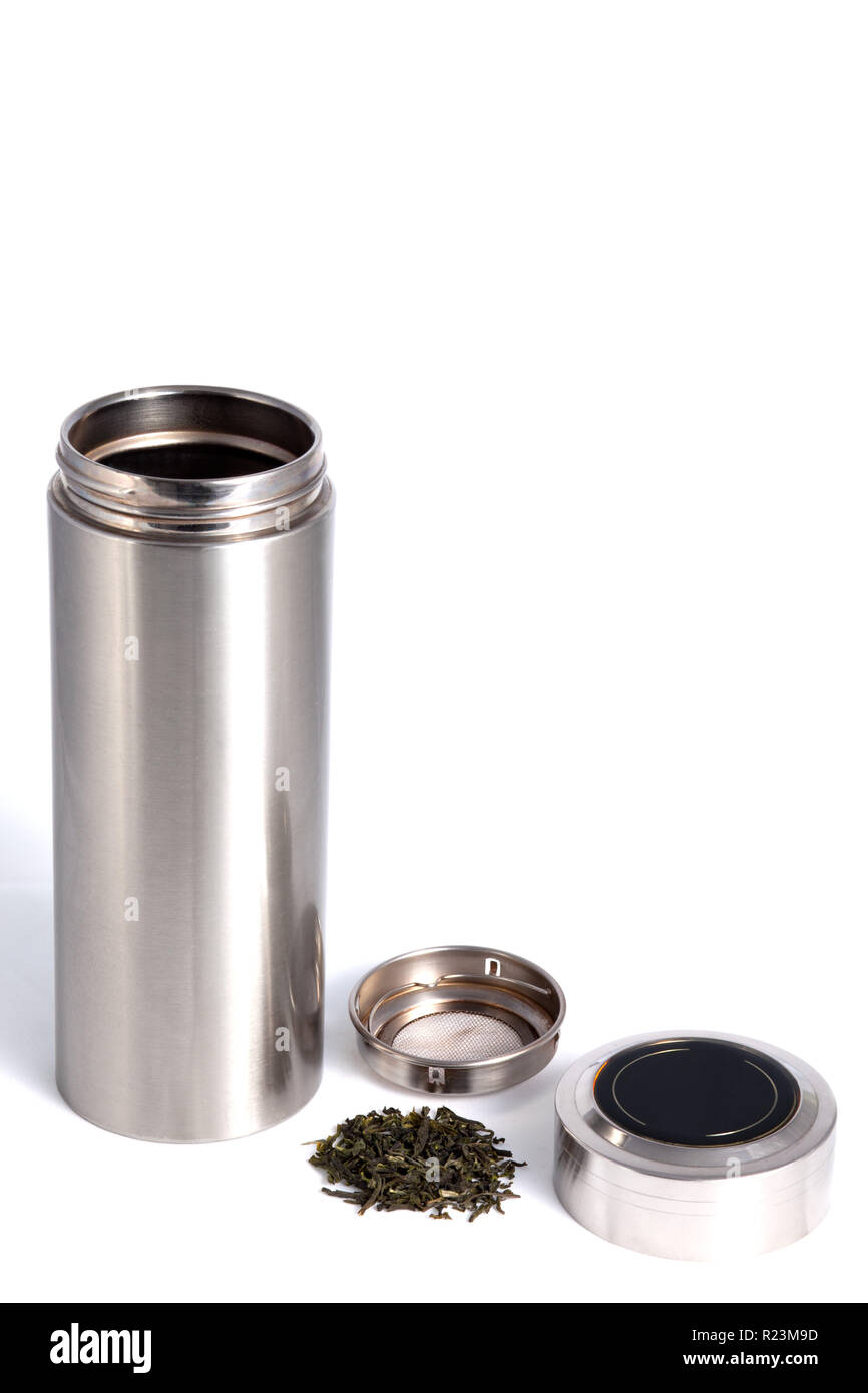 Chinese personal thermos with green tea leafs for traditional chinese ...