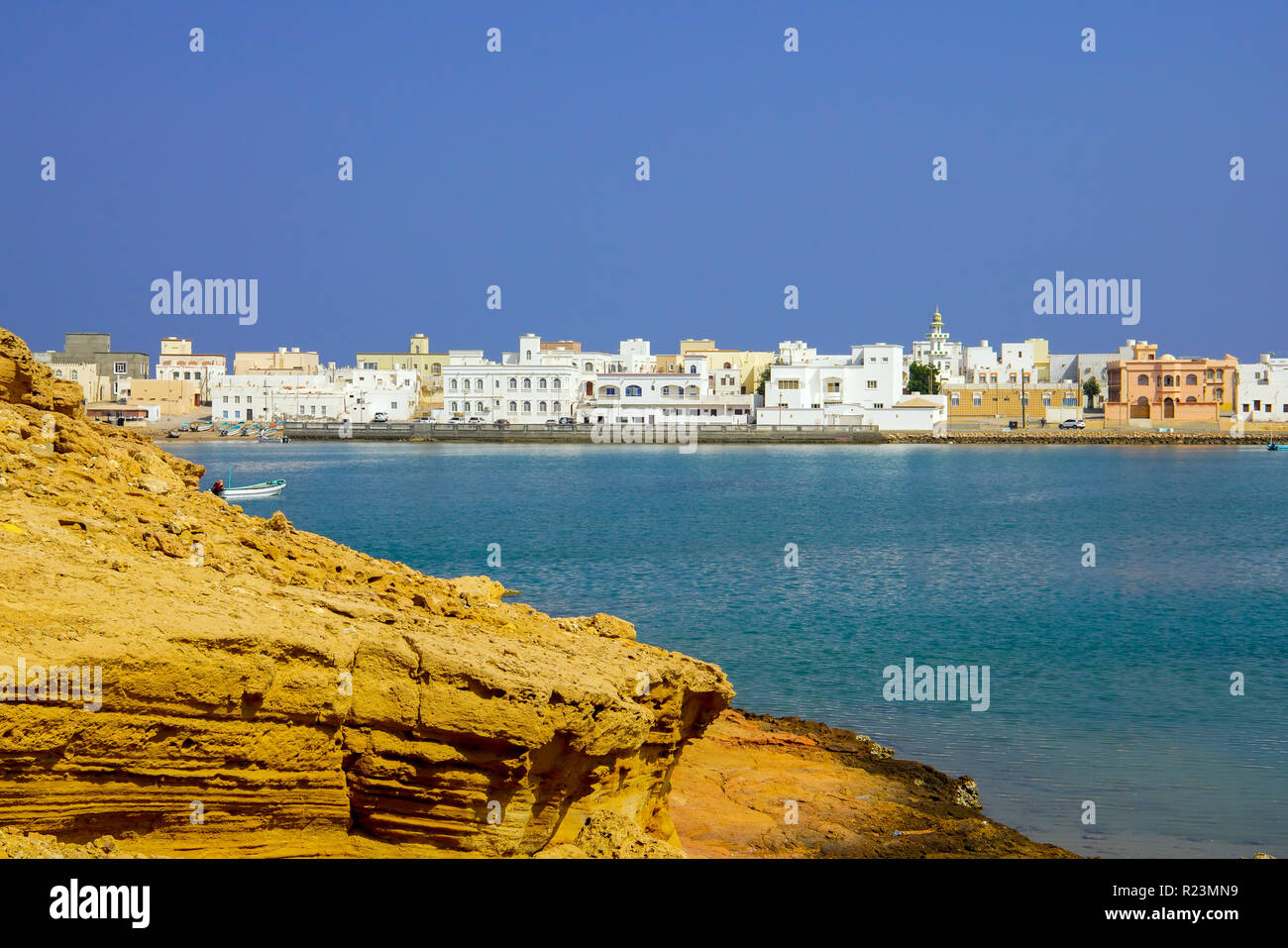 View picturesque of Al Ayjah town in the bay of Sur, Oman Stock Photo ...