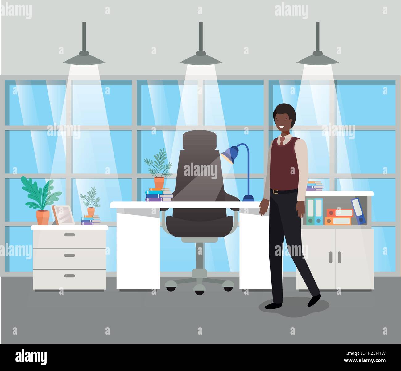 modern office with black businessman Stock Vector Image & Art - Alamy