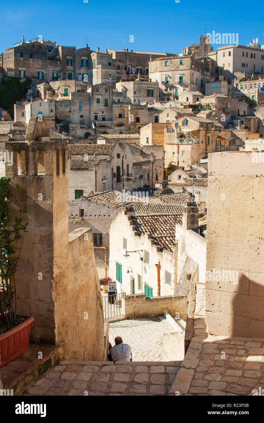 Old street among houses of Sassi or stones of Matera European capital ...