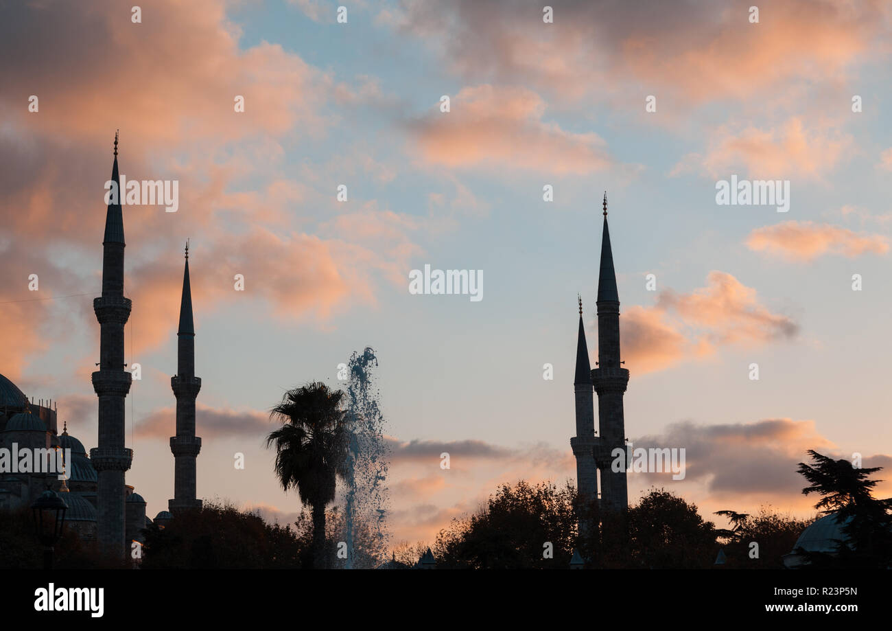 blue mosque silhouette at sunset in istanbul turkey Stock Photo - Alamy