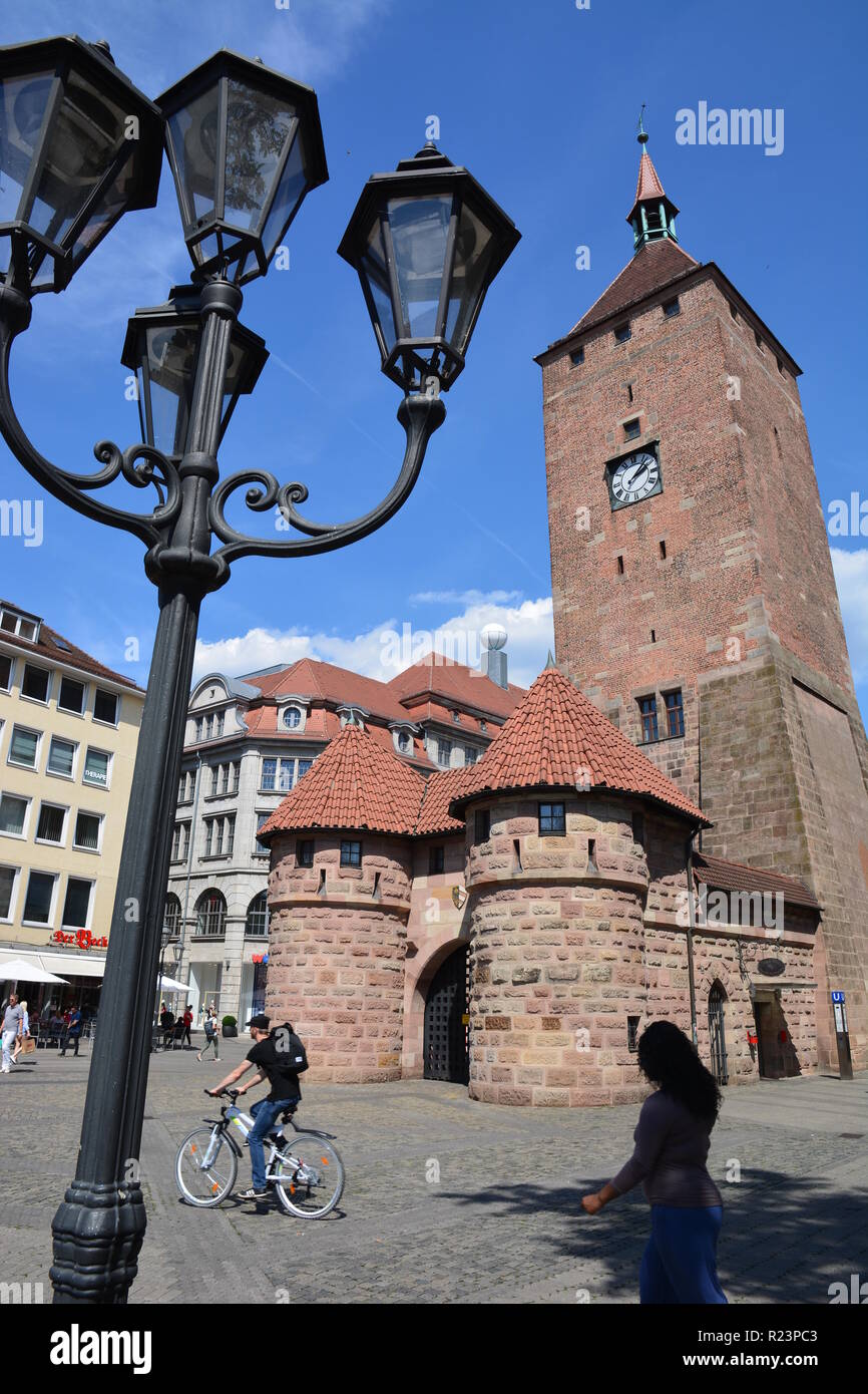 The WEISSER TURM tower in the city of Nuremberg, Bavaria, Germany Stock ...