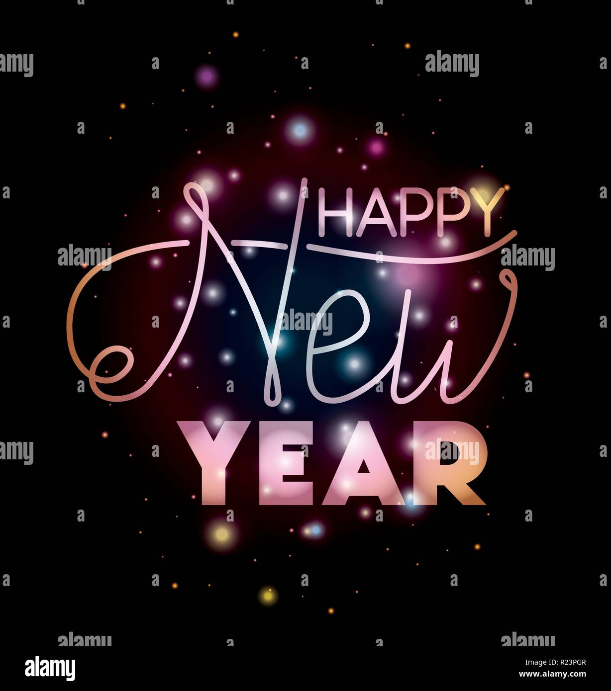 happy new year lettering with lights Stock Vector Image & Art - Alamy