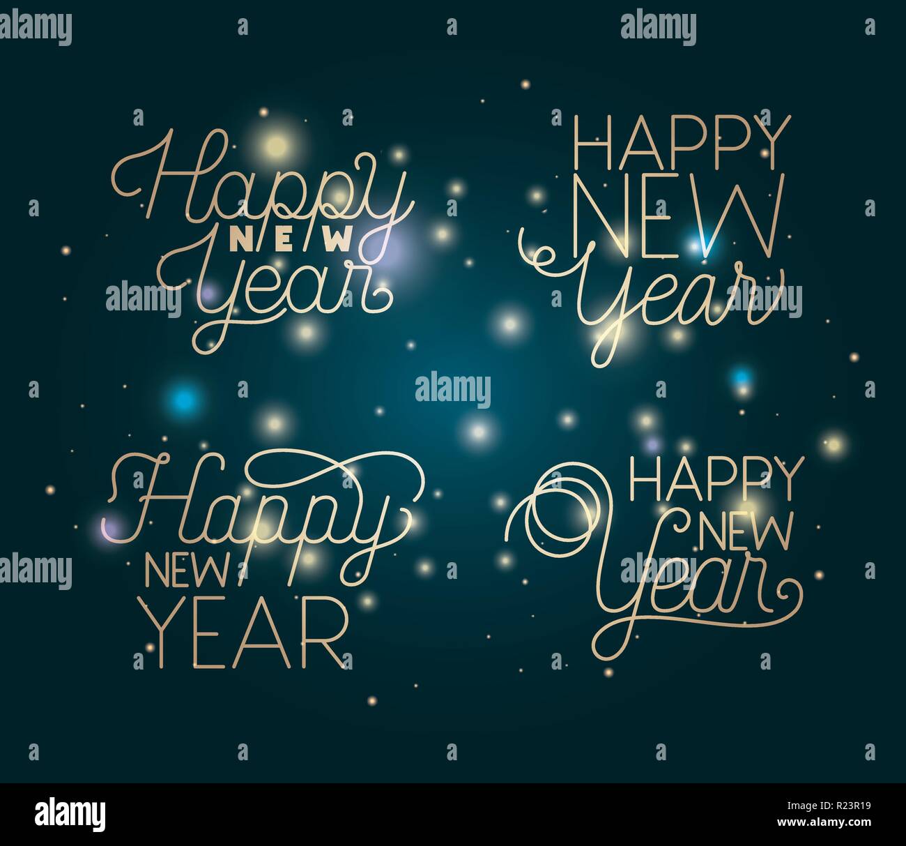 happy new year letterings set with lights Stock Vector Image & Art - Alamy