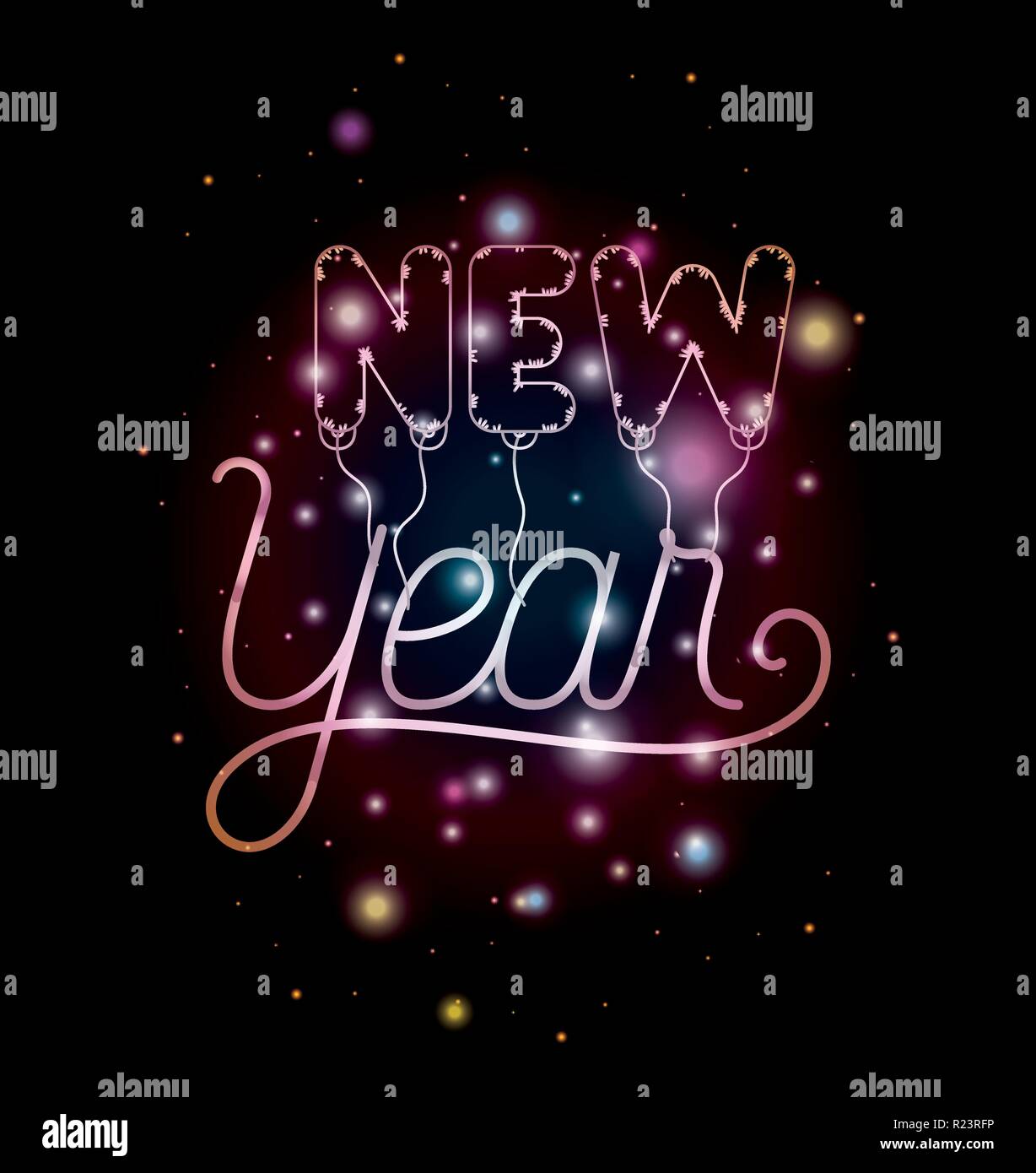 happy new year lettering with lights Stock Vector Image & Art - Alamy
