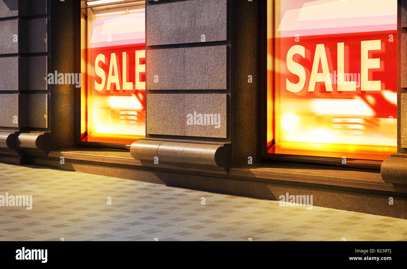 Shop Window With Sale Sign at night Stock Photo - Alamy