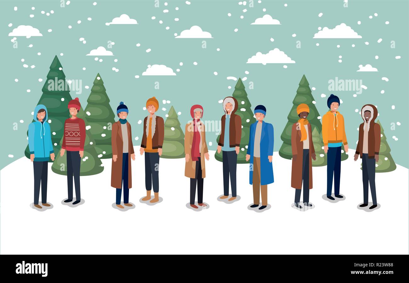 group of men in snowscape with winter clothes Stock Vector Image & Art ...