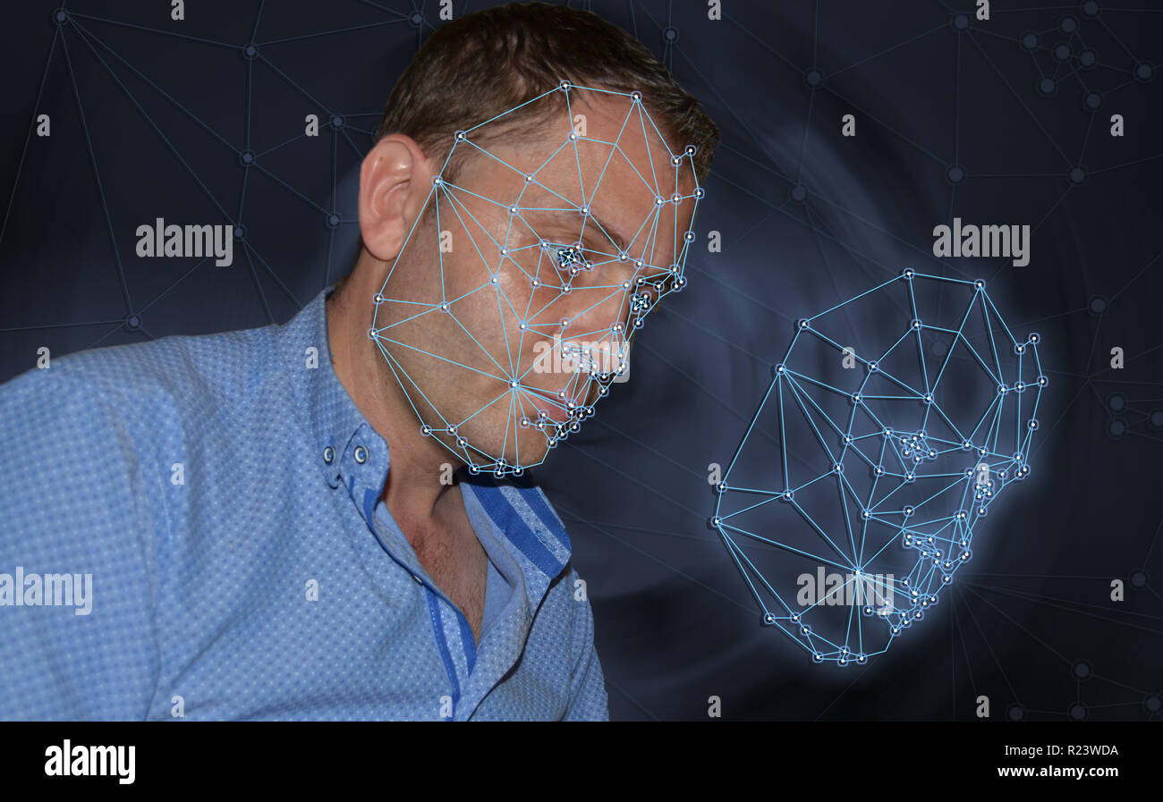 Biometric verification - young man face recognition concept Stock Photo ... Biometric verification - young man face recognition concept Stock Photo ...