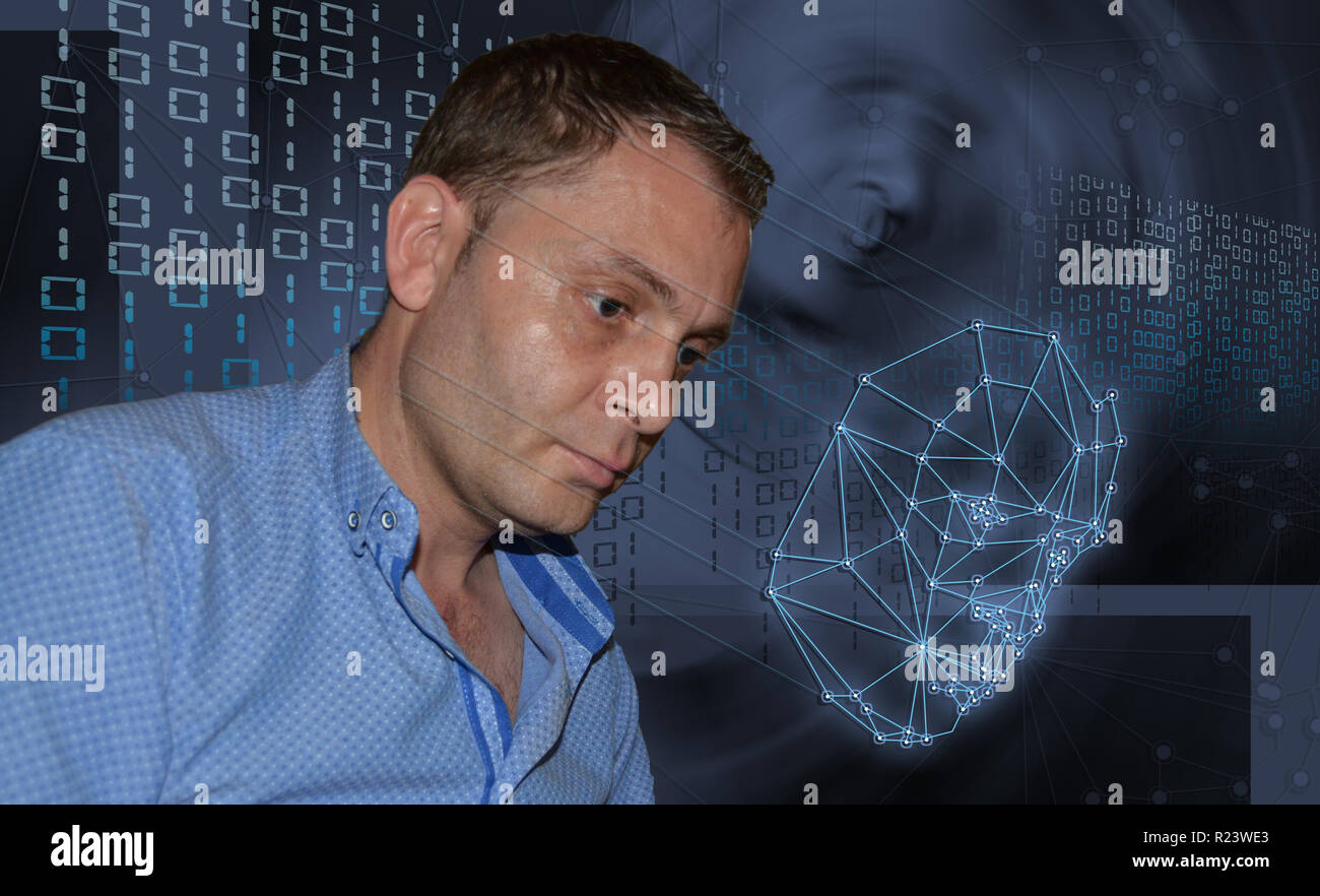 Biometric verification - young man face recognition concept Stock Photo ... Biometric verification - young man face recognition concept Stock Photo ...