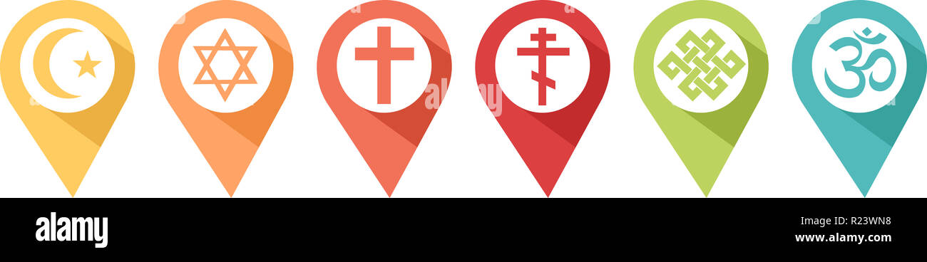 Pictogram of different religions in pins to know where to find them ...