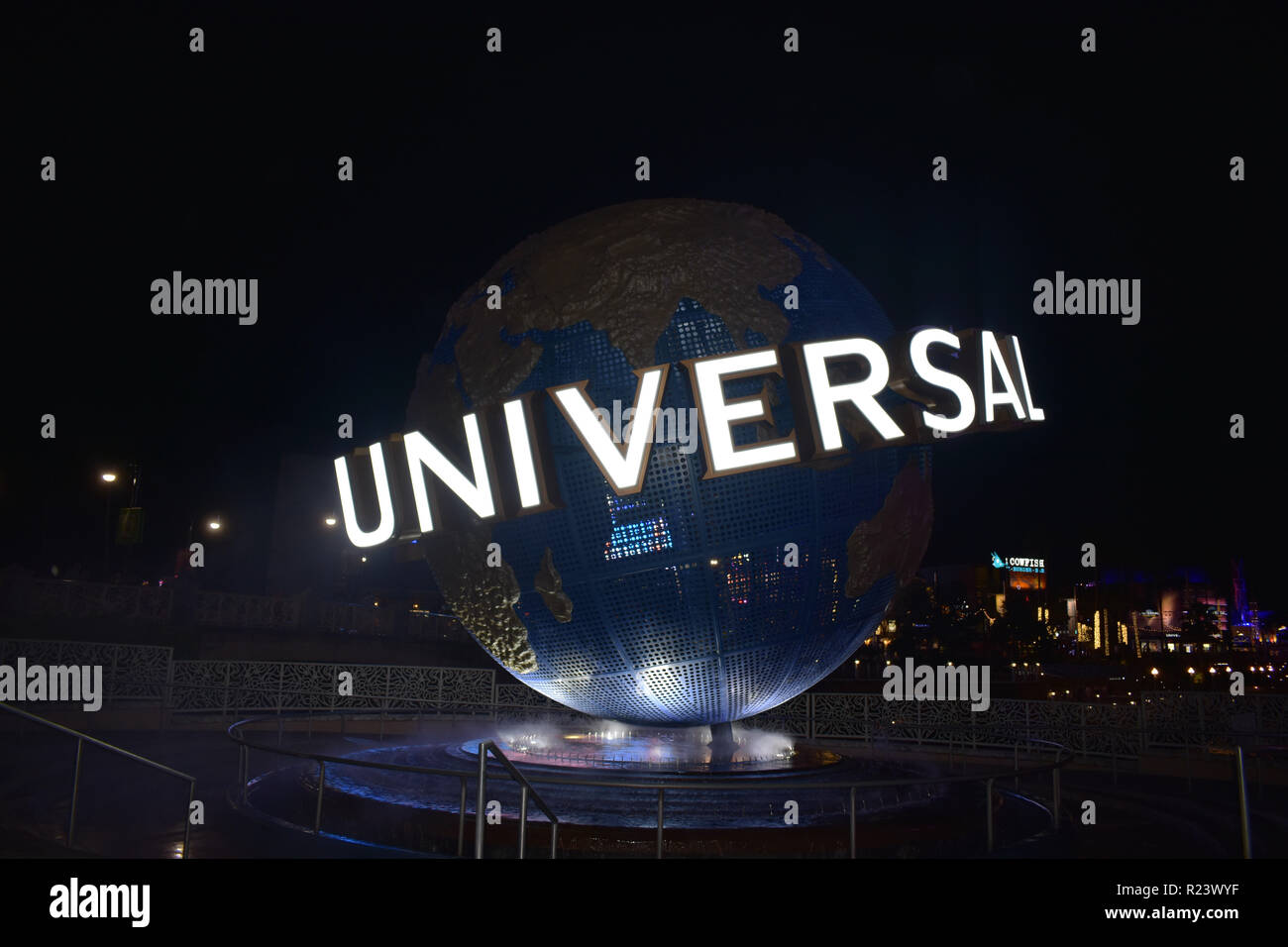 Orlando, Florida. October 17, 2018 Universal Studios Sphere at night in ...