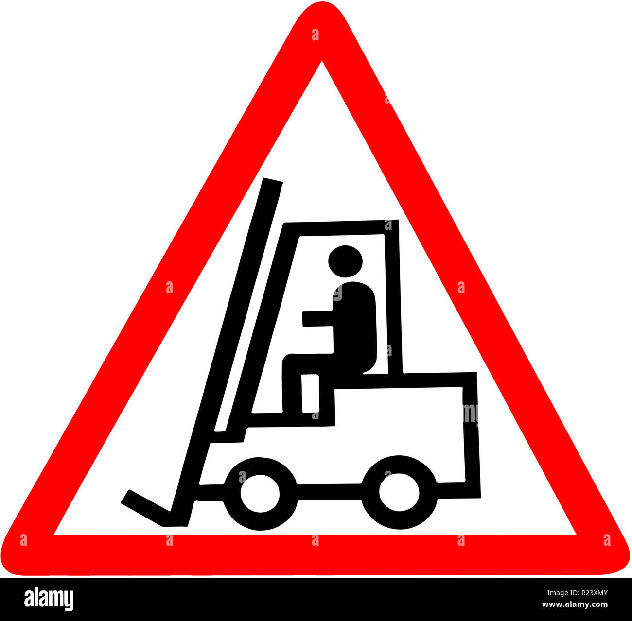 forklift warning red triangular road sign on white background Stock ...