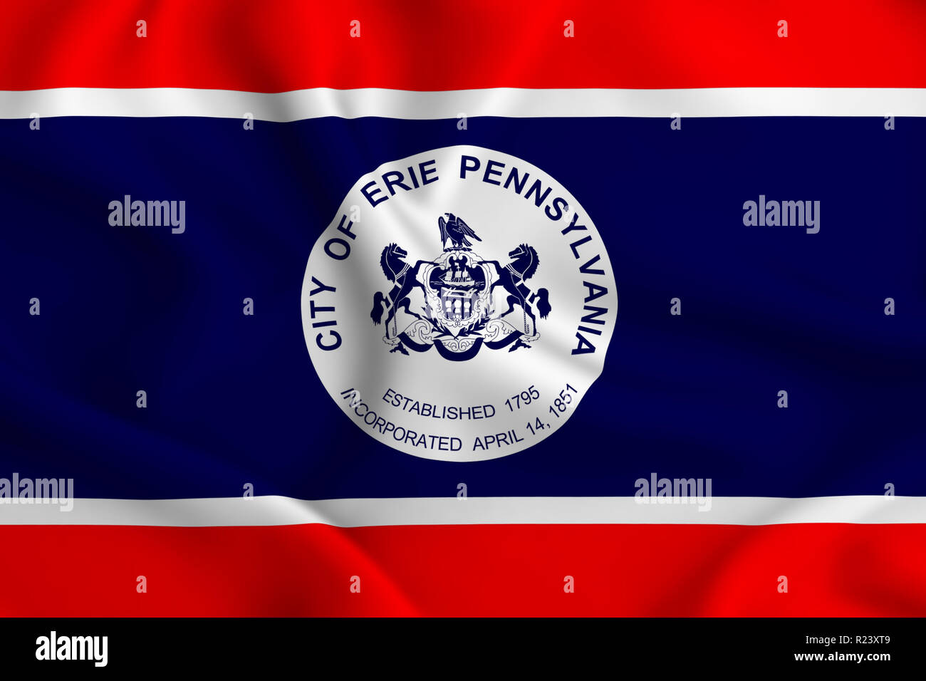 Erie Pennsylvania 3D waving flag illustration. Texture can be used as ...