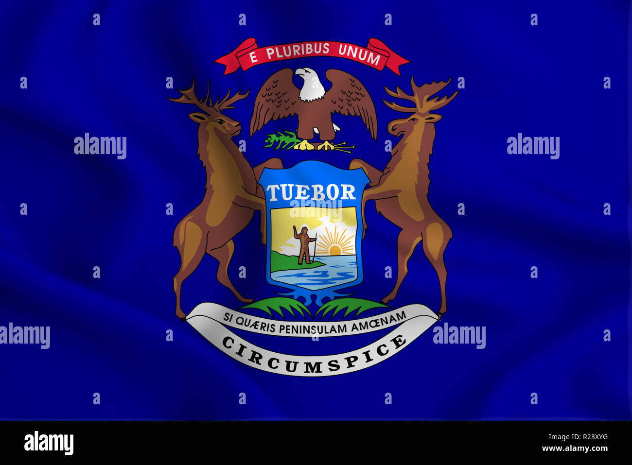 Michigan 3D waving flag illustration. Texture can be used as background ...