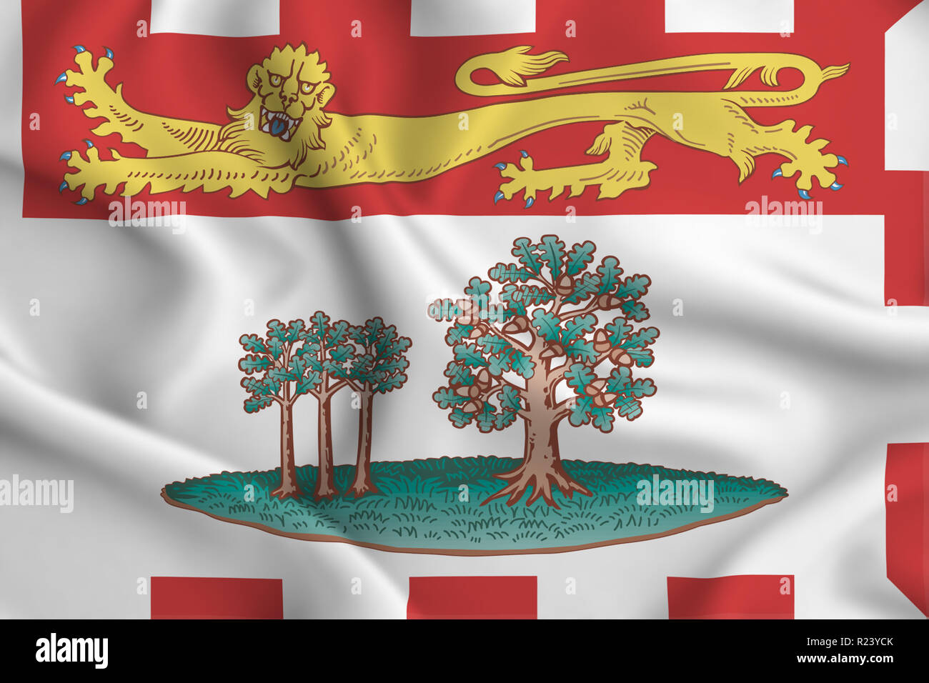 Prince Edward Island 3D waving flag illustration. Texture can be used ...