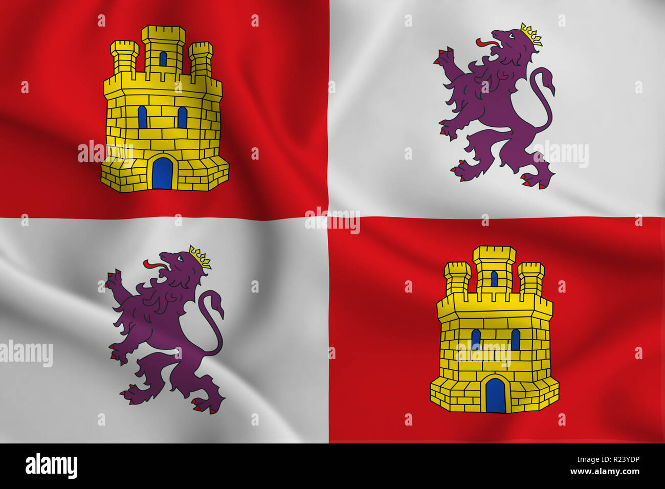 Castilla Y Leon 3D waving flag illustration. Texture can be used as ...