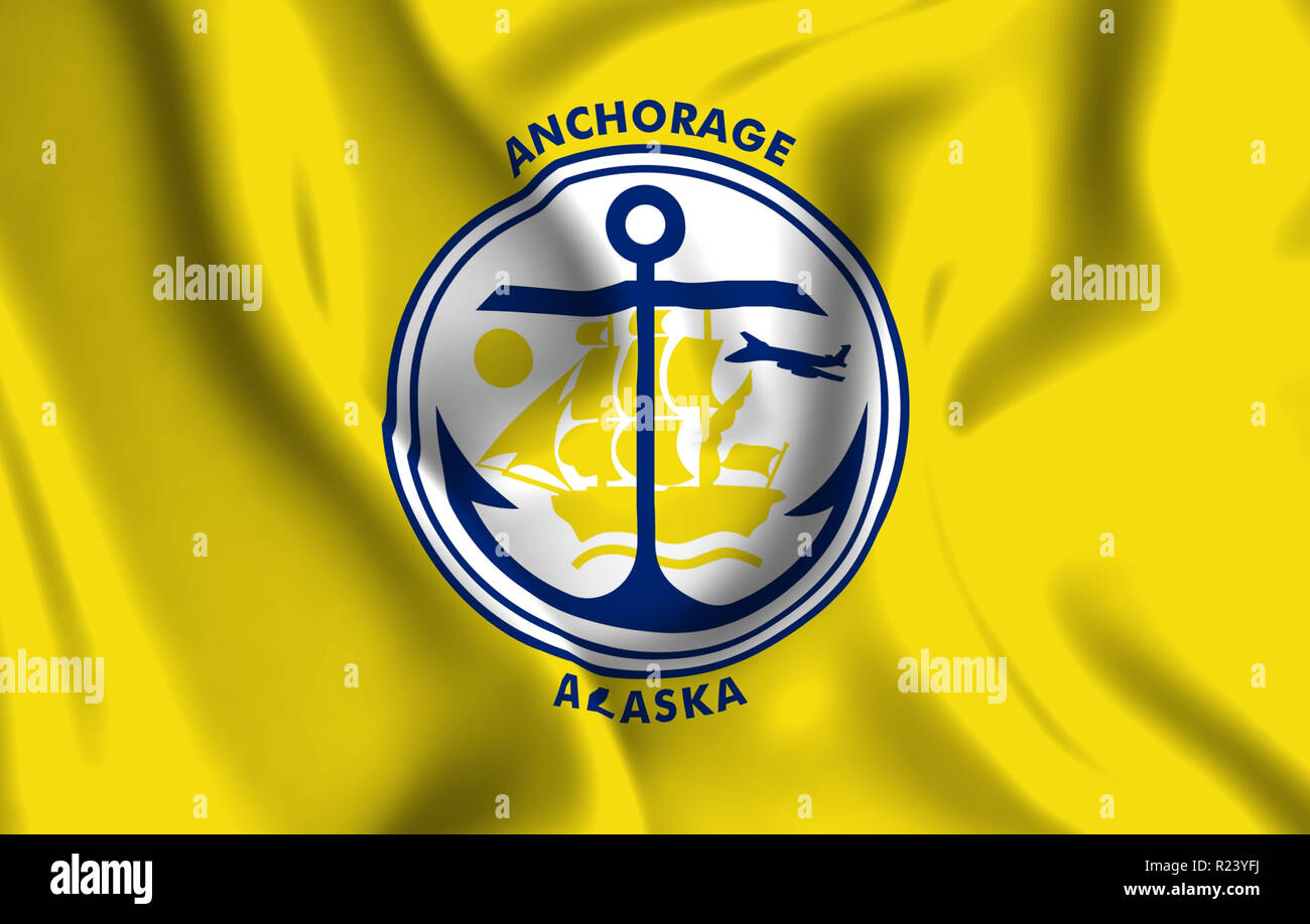 Anchorage Alaska 3D waving flag illustration. Texture can be used as ...
