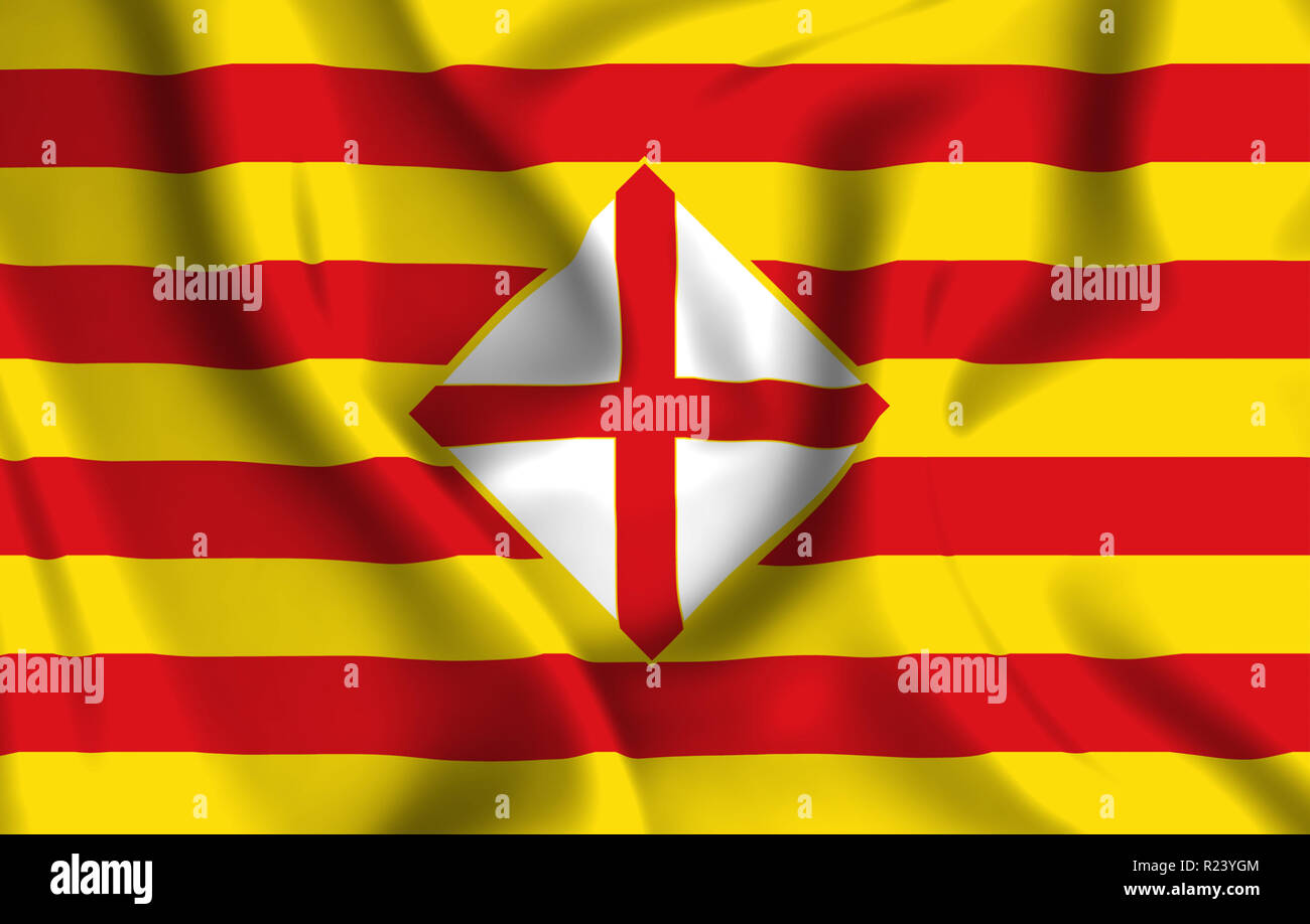 Barcelona 3D waving flag illustration. Texture can be used as ...