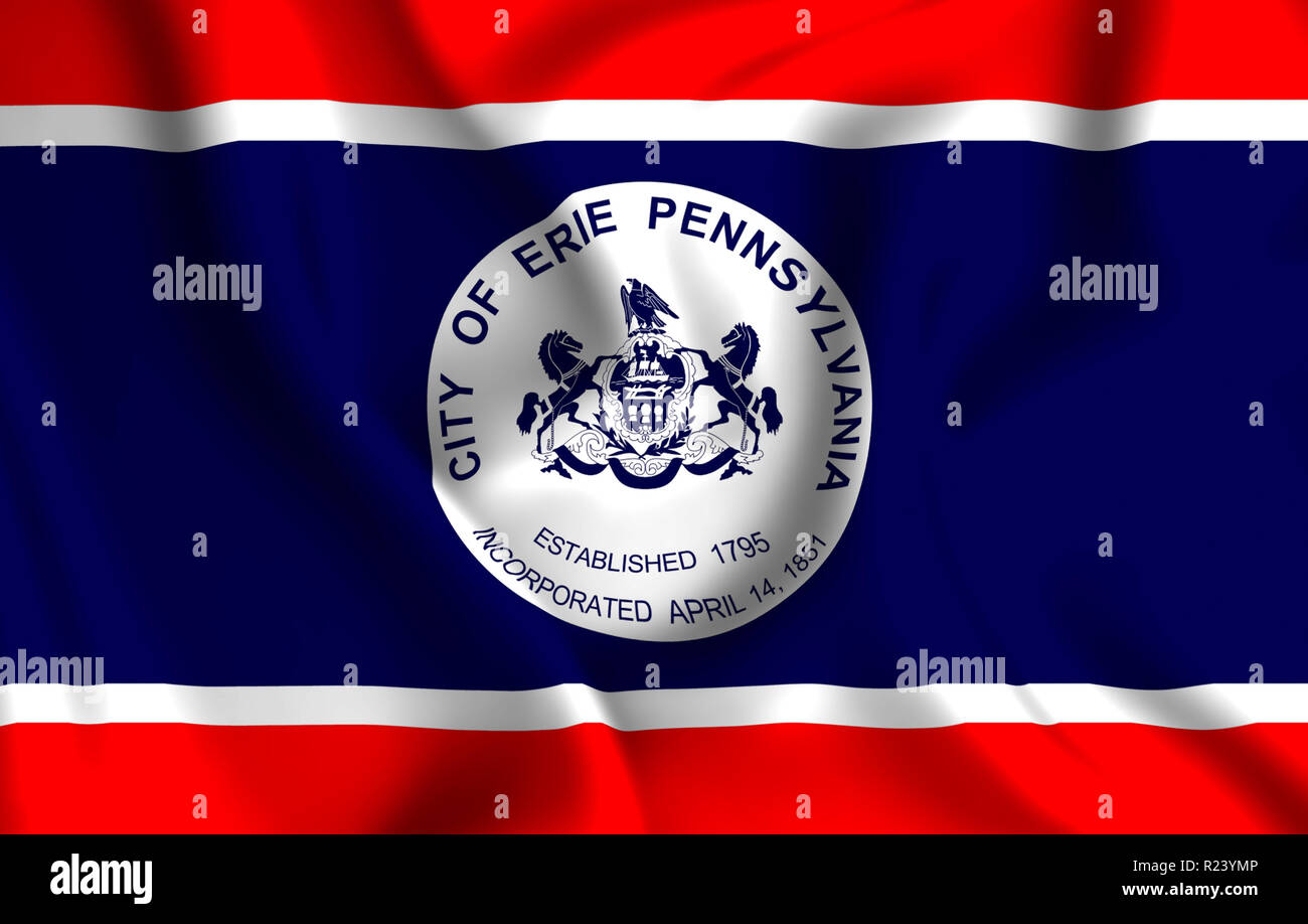 Erie Pennsylvania 3D waving flag illustration. Texture can be used as ...