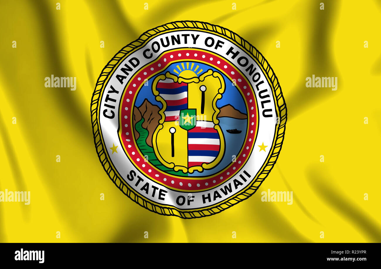 Honolulu Hawaii 3D waving flag illustration. Texture can be used as ...
