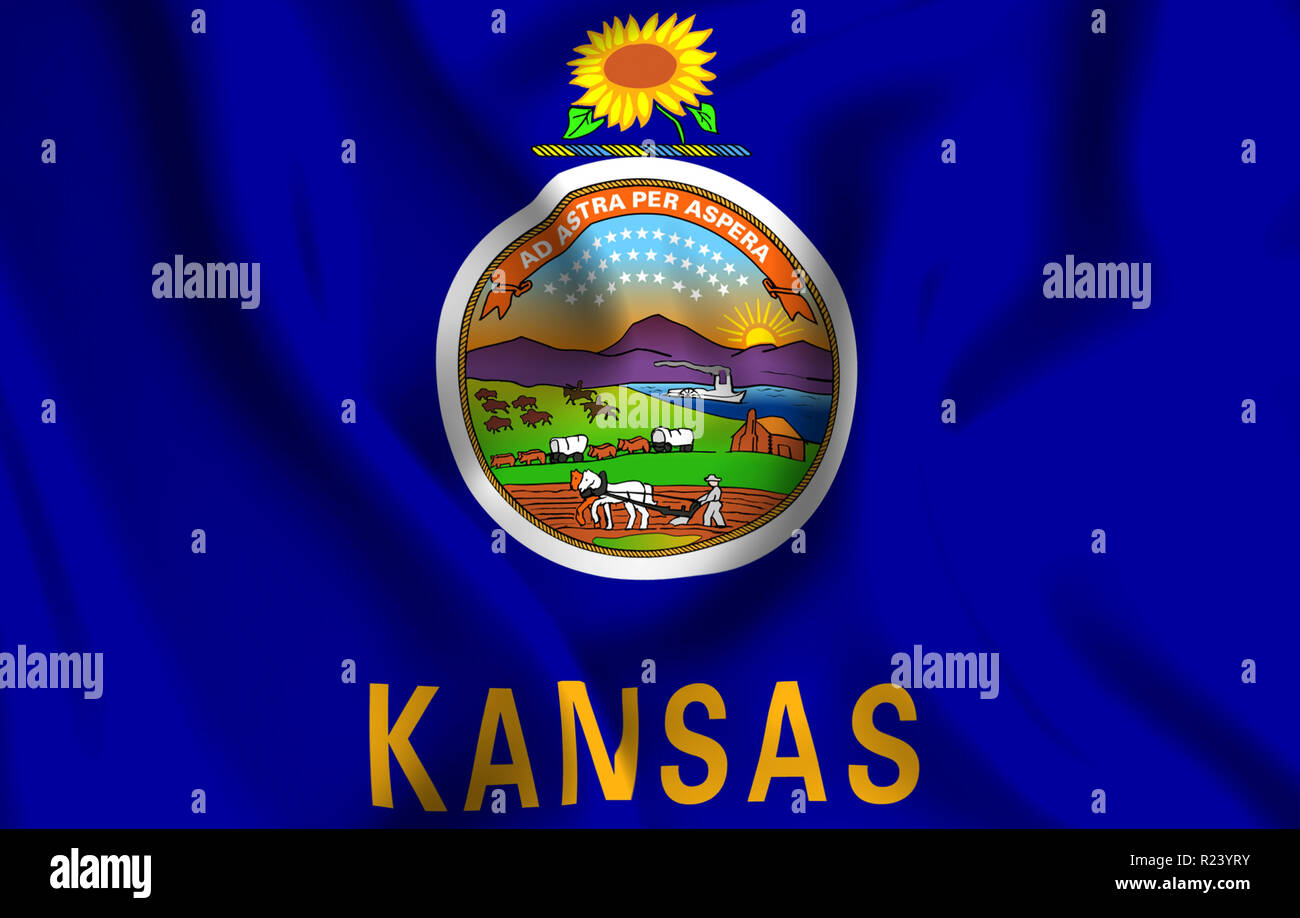 Kansas 3D waving flag illustration. Texture can be used as background ...