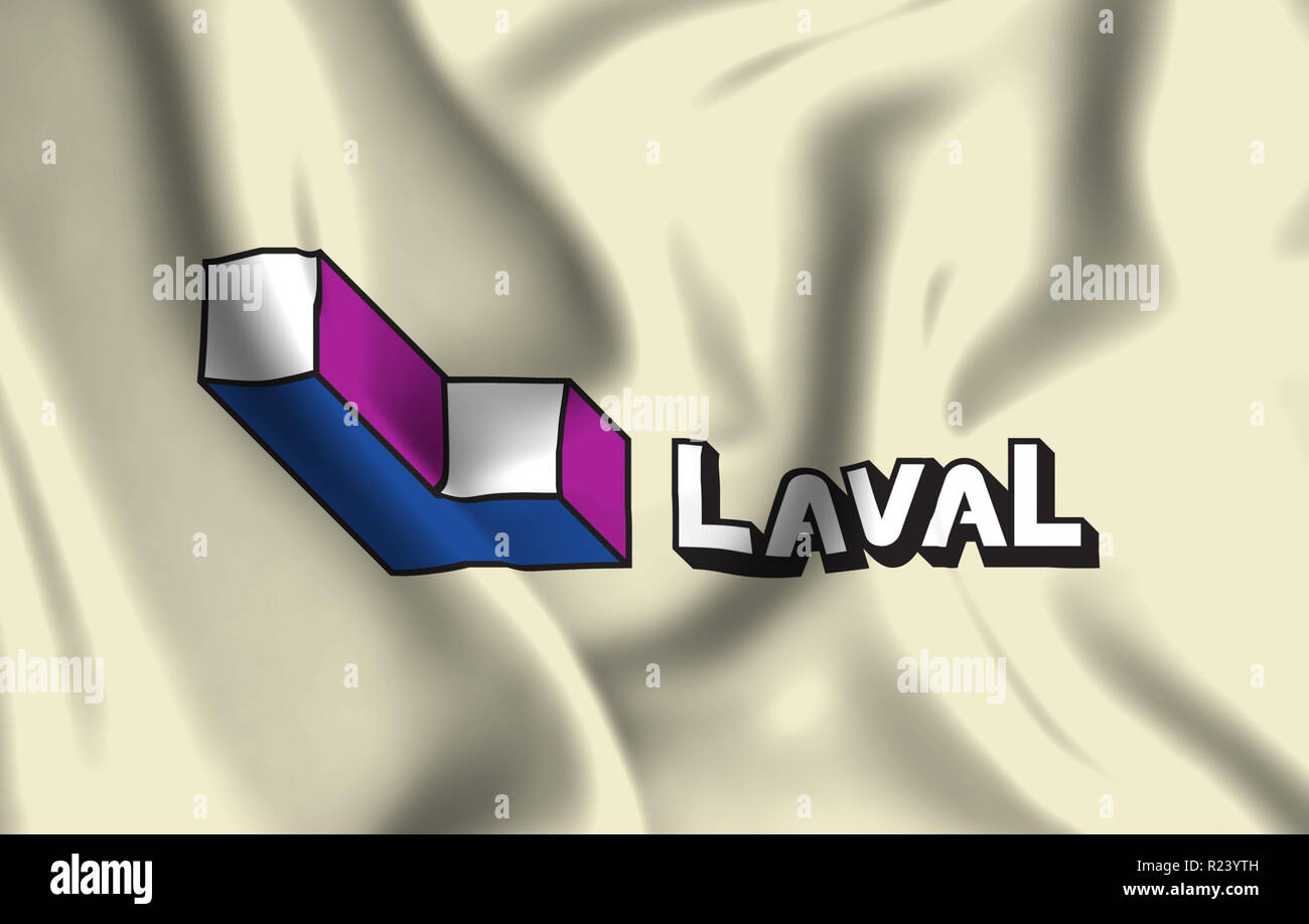 Laval Quebec 3D waving flag illustration. Texture can be used as ...