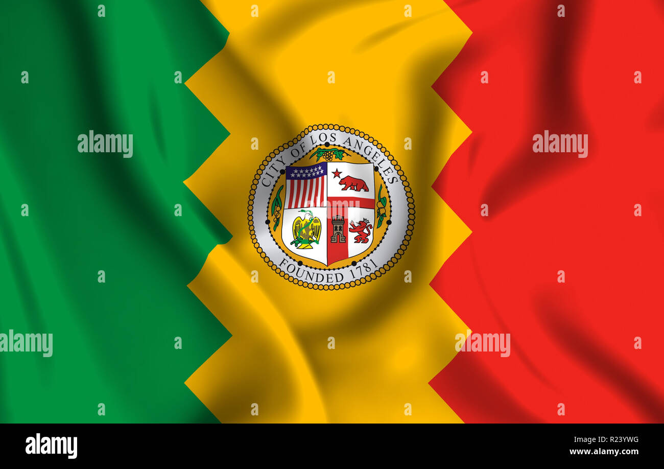 Los Angeles California 3D waving flag illustration. Texture can be used ...