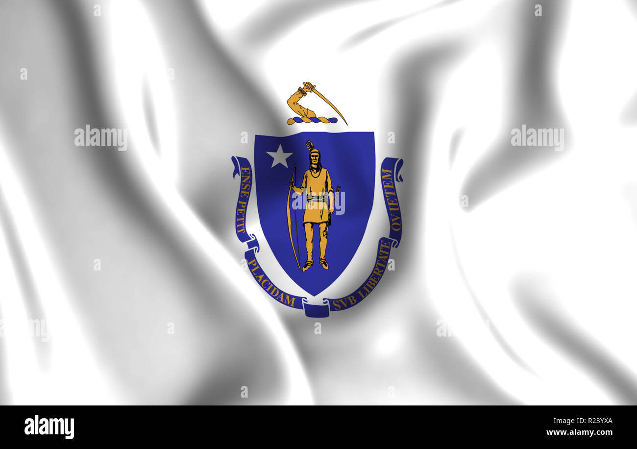 Massachusetts 3D waving flag illustration. Texture can be used as ...