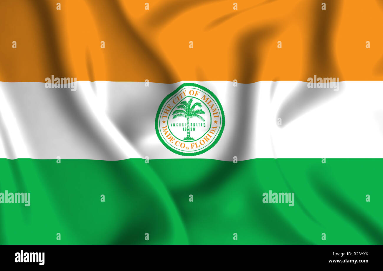 Miami Florida 3D waving flag illustration. Texture can be used as ...