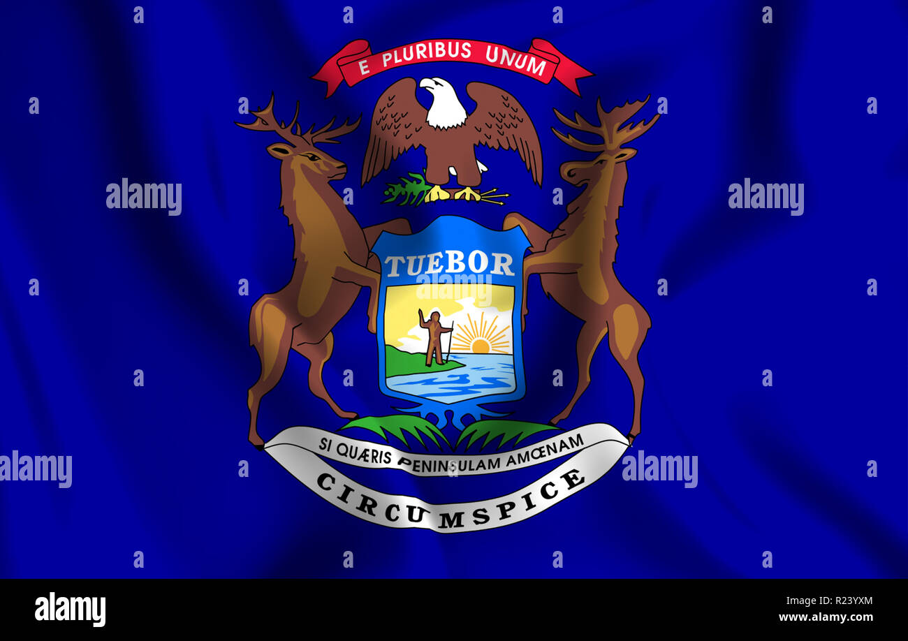 Michigan 3D waving flag illustration. Texture can be used as background ...