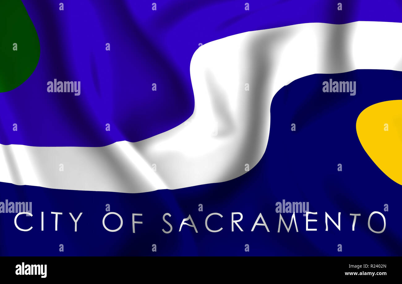 Sacramento 3D waving flag illustration. Texture can be used as ...