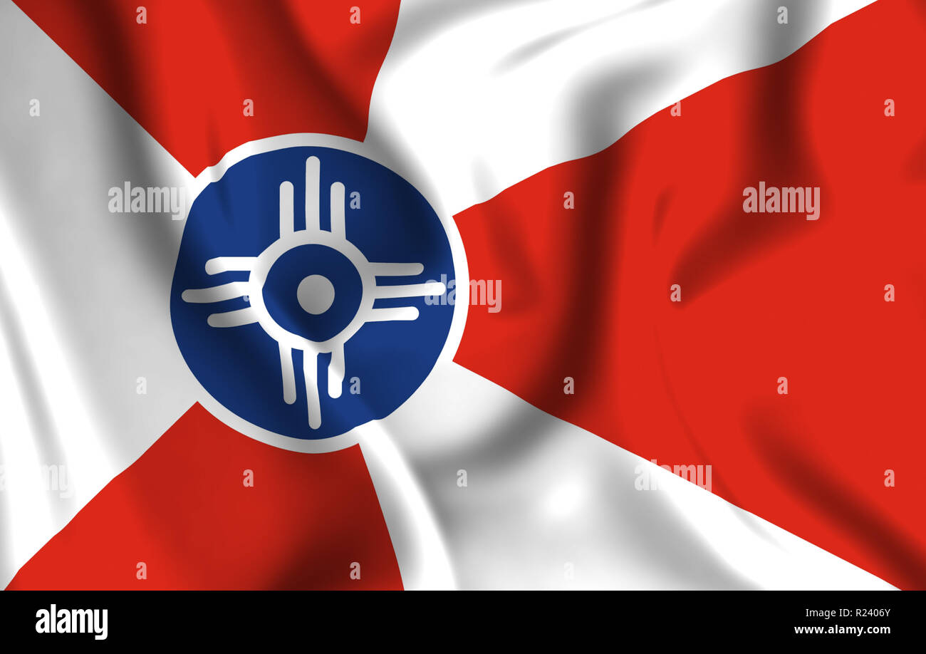 Wichita Kansas 3D waving flag illustration. Texture can be used as ...