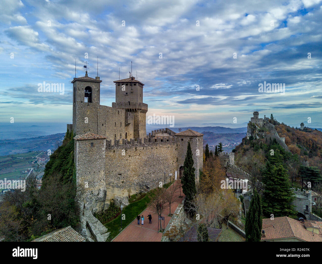Aerial view of the Republic of San Marino near Rimini Italy, with ...