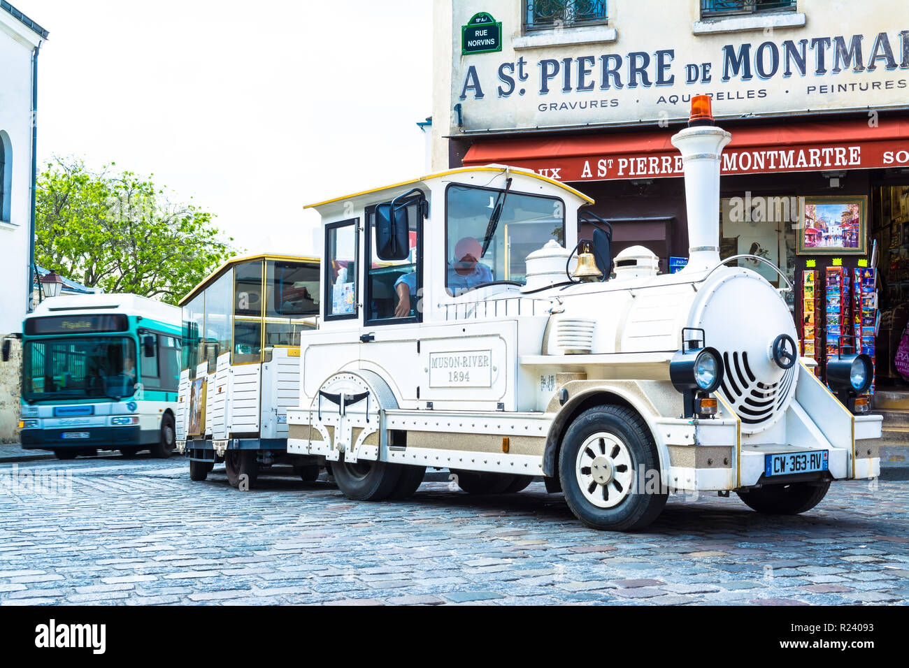 Paris, France - May 27, 2015: Old tourist locomotive train at the ...