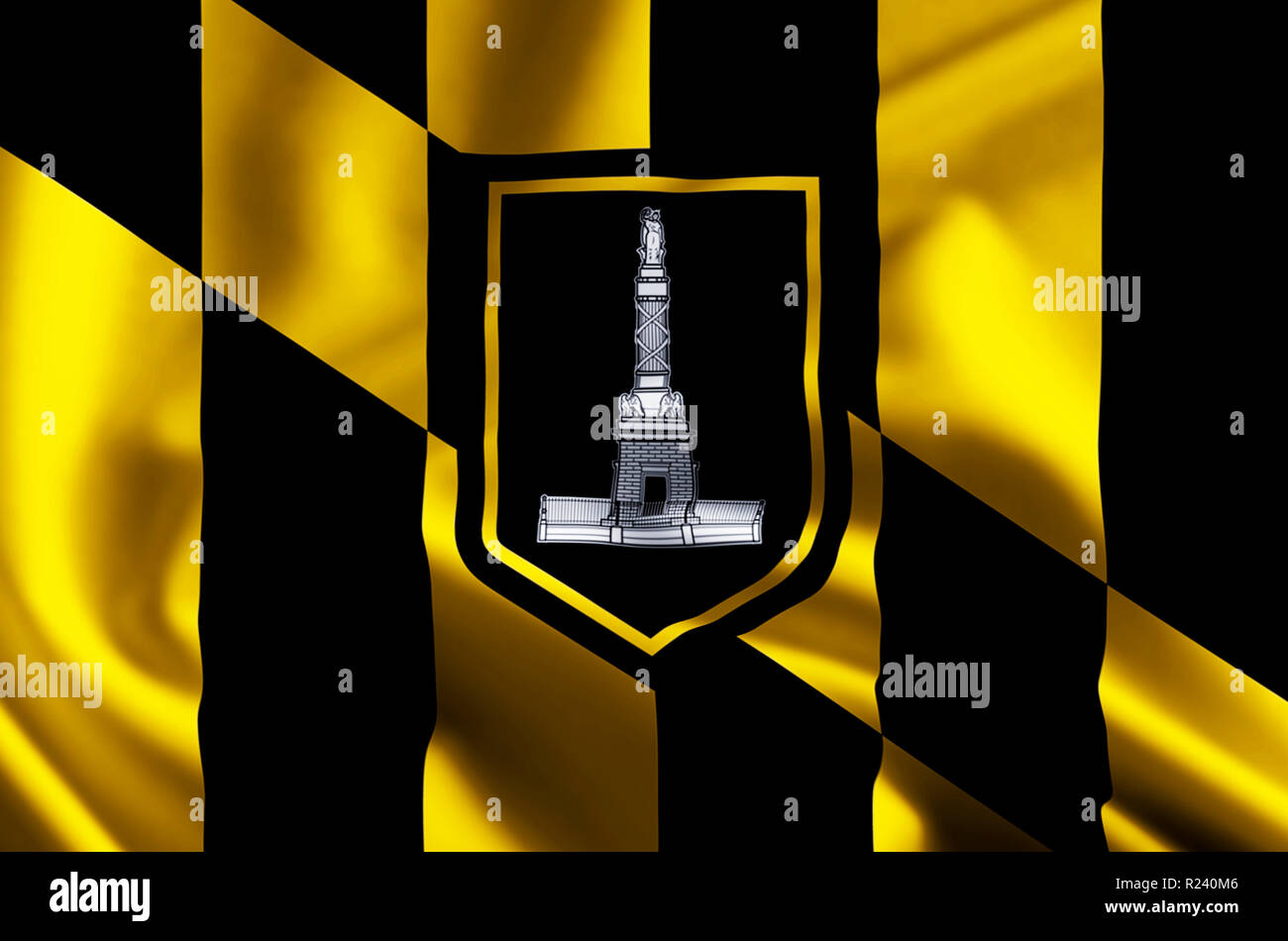 Baltimore City 3D waving and closeup flag illustration with reflections ...