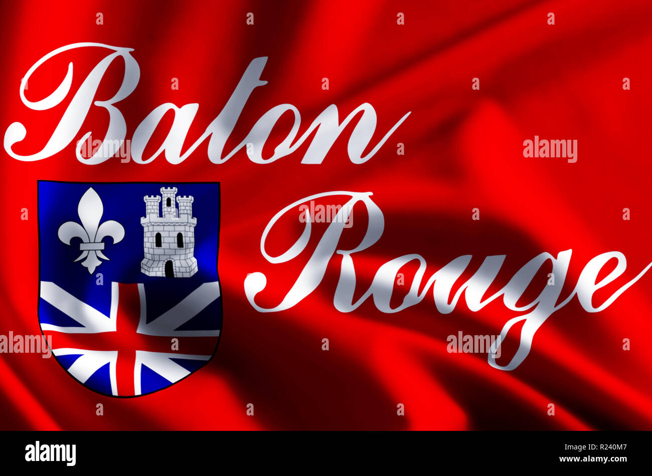 Baton Rouge 3D waving and closeup flag illustration with reflections ...