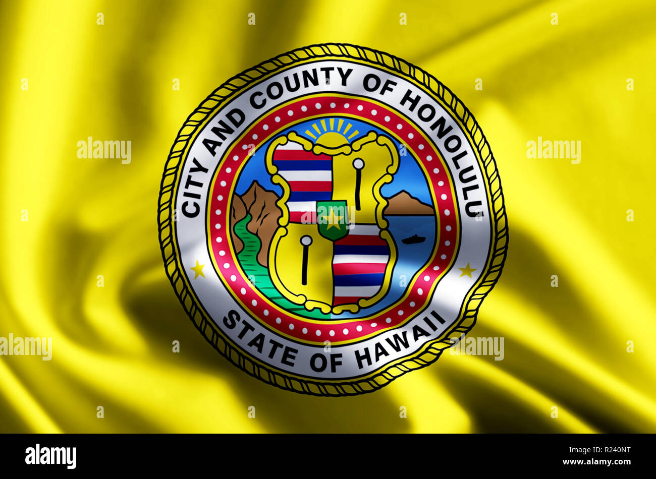 Honolulu Hawaii 3D waving and closeup flag illustration with ...
