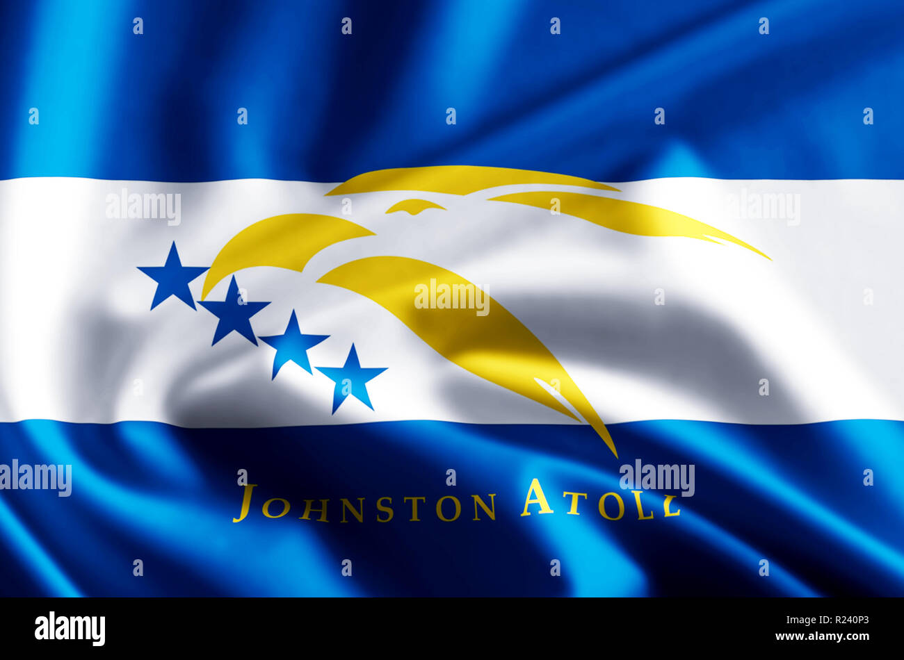 Johnston Atoll 3D waving and closeup flag illustration with reflections ...