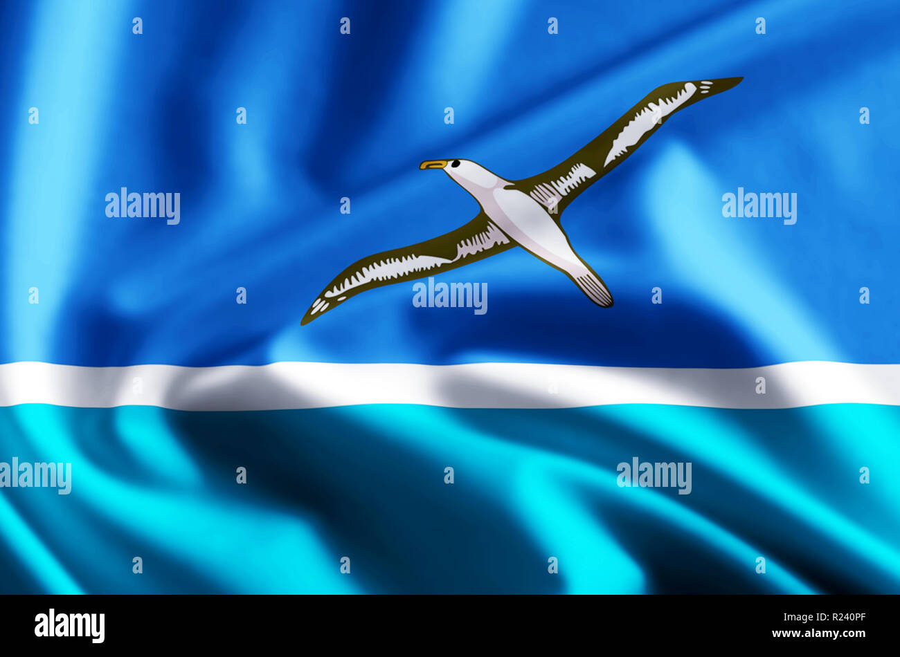 Midway Islands 3D waving and closeup flag illustration with reflections ...