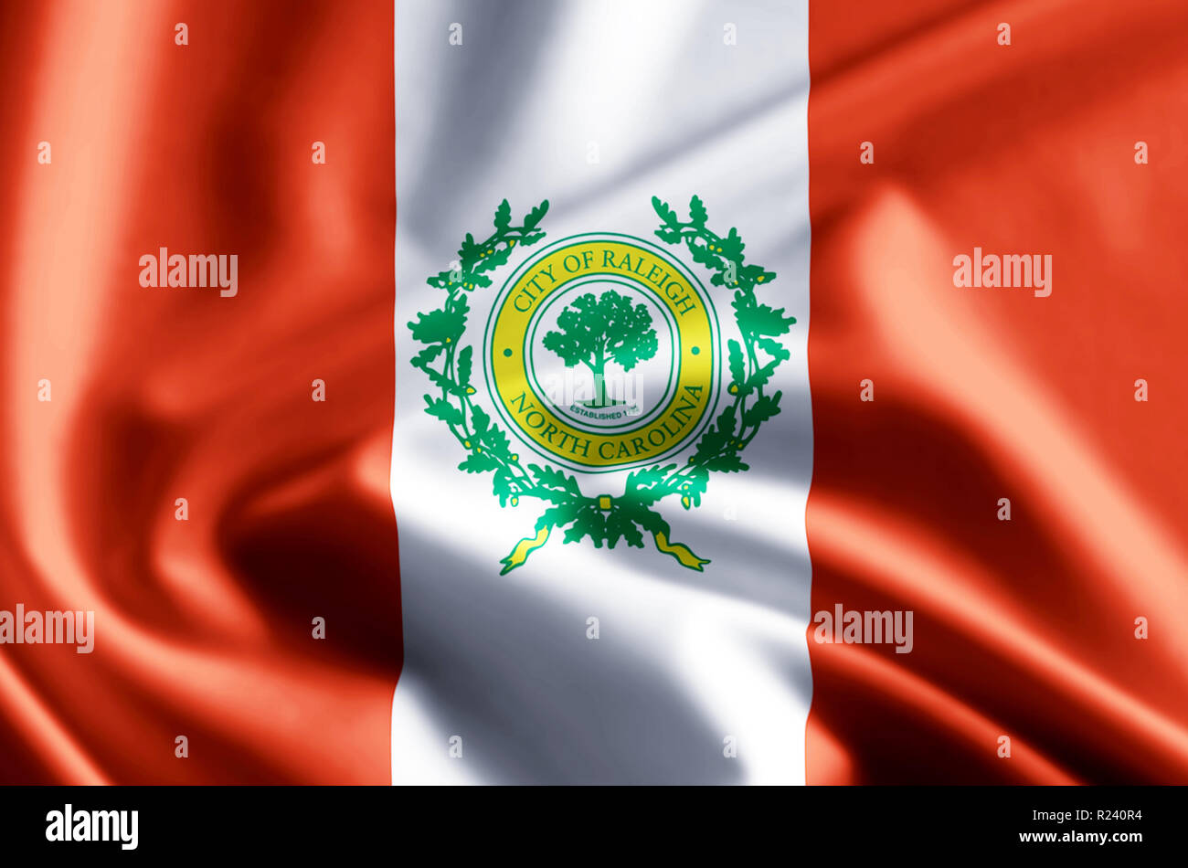 Raleigh 3D waving and closeup flag illustration with reflections ...