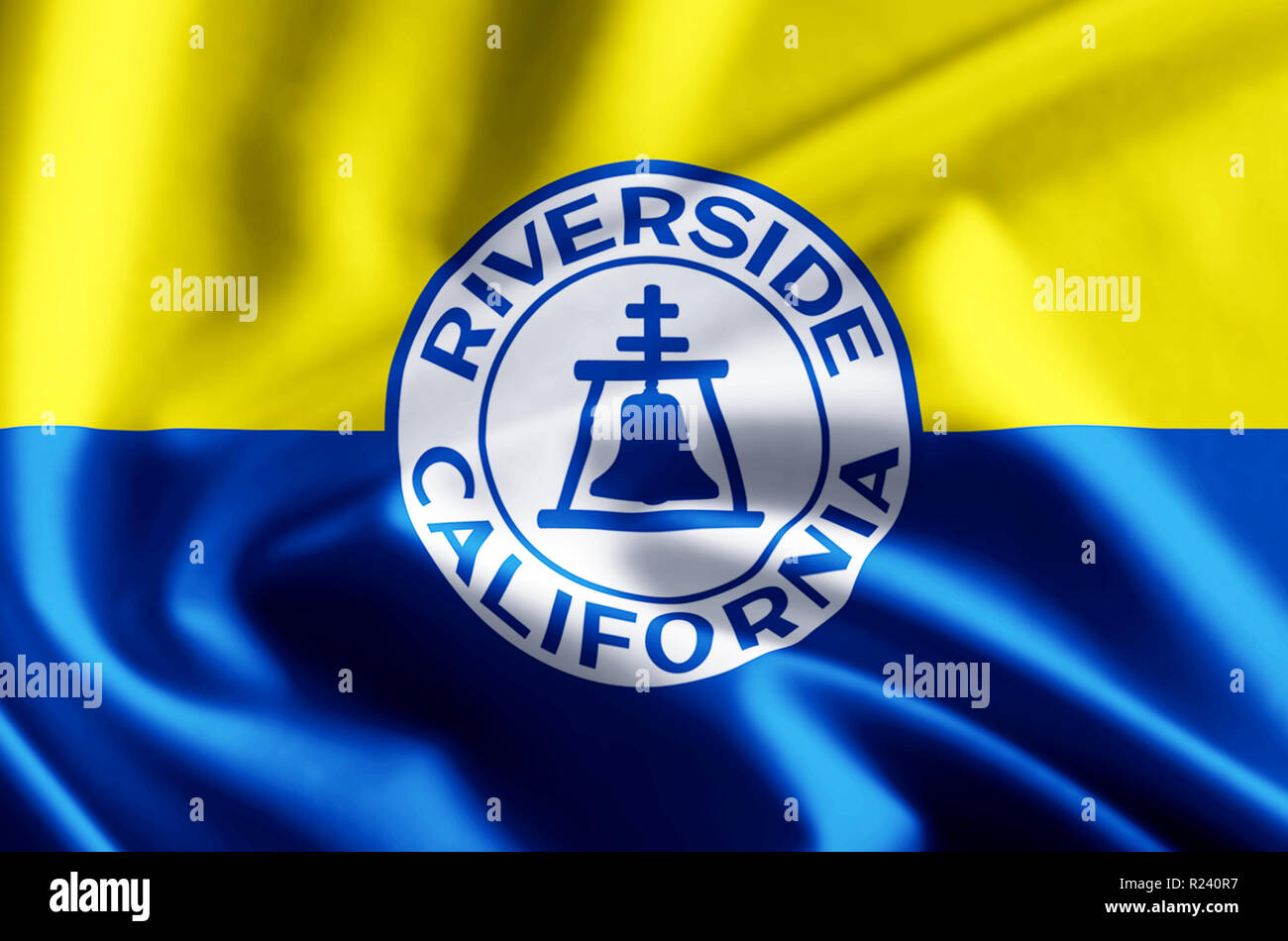Riverside California 3D waving and closeup flag illustration with ...
