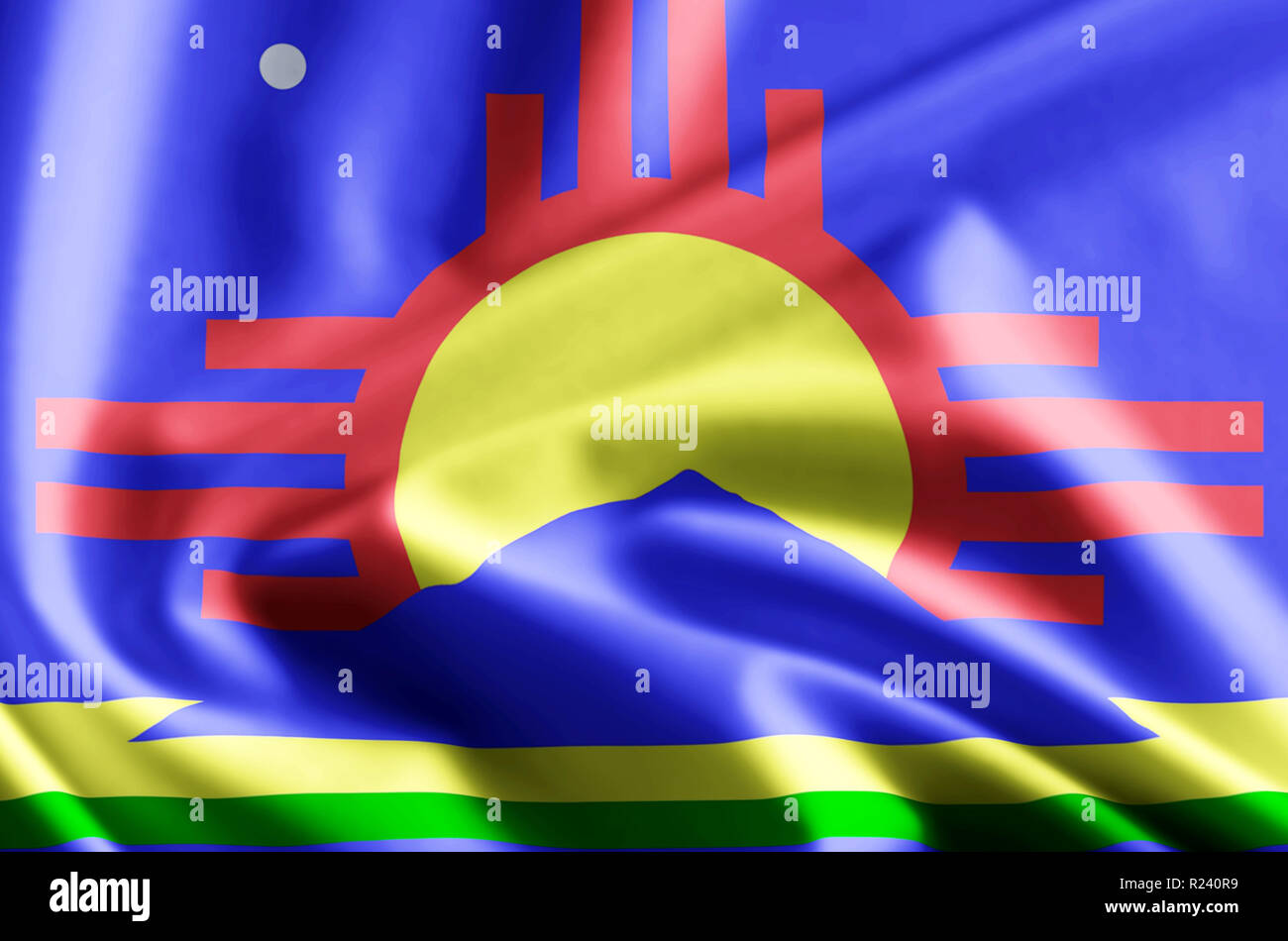 Roswell 3D waving and closeup flag illustration with reflections. Usable for background and ...