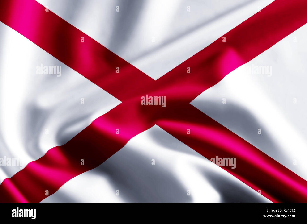 Alabama 3D waving and closeup flag illustration with reflections ...
