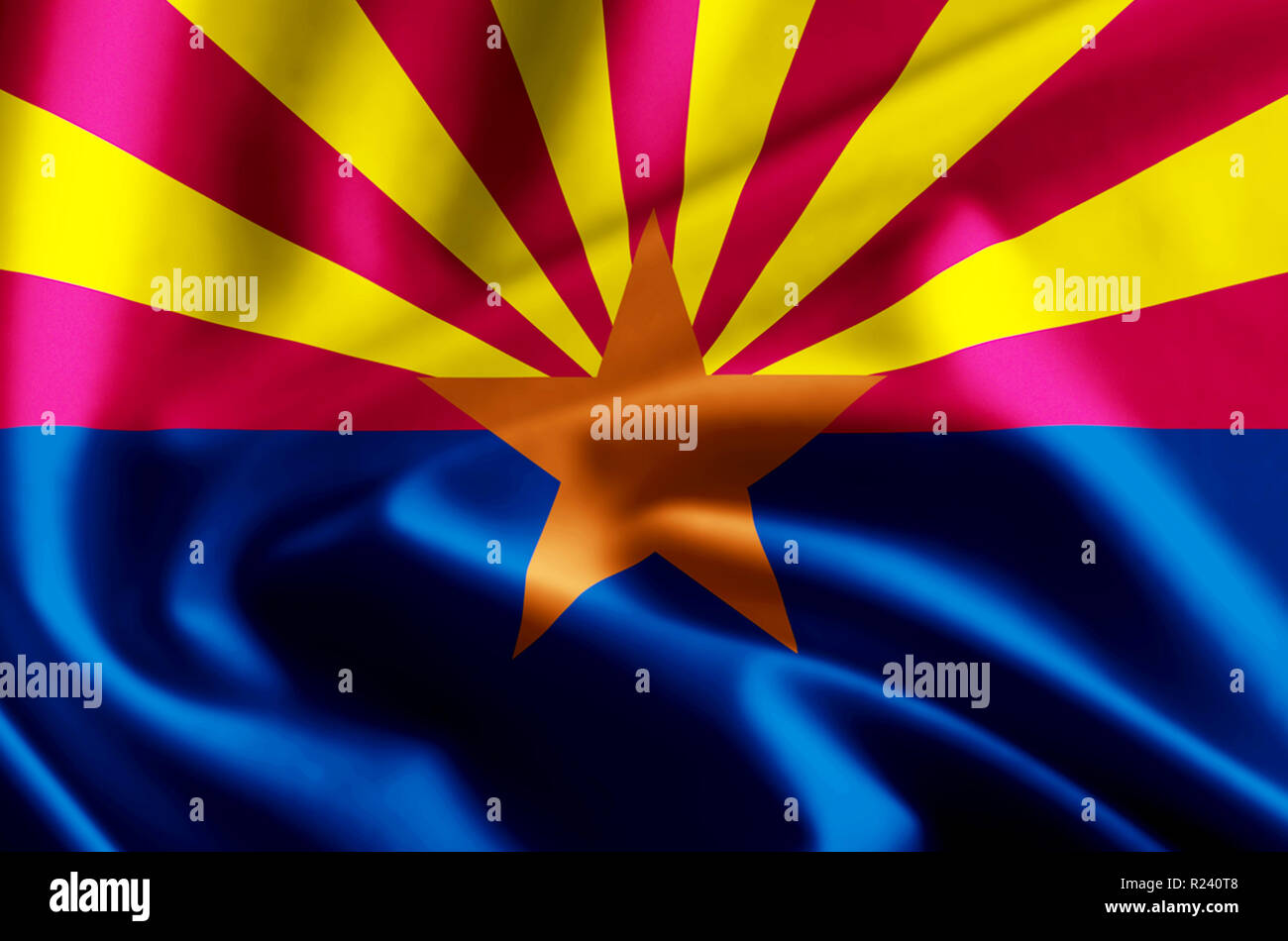 Arizona 3D waving and closeup flag illustration with reflections ...